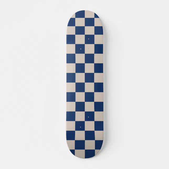 Retro Check Checkerboard Pattern in Blue and Beige Skateboard | Zazzle