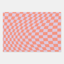 Retro Check Pattern Lilac And Orange Checkerboard Wrapping Paper Sheets ...