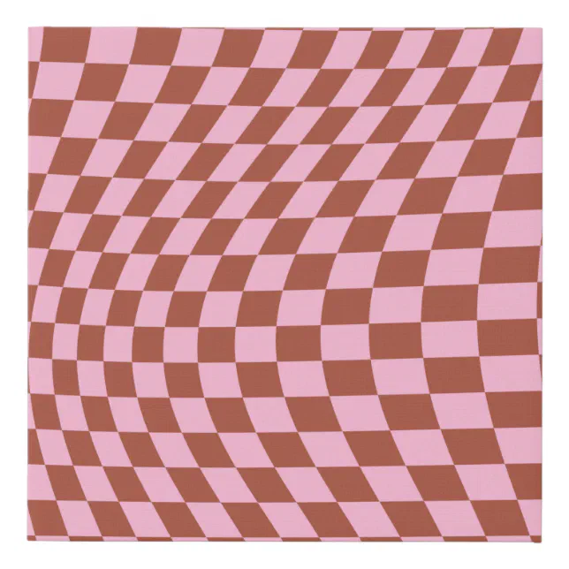 Retro Check Pattern Pink And Brown Checkerboard Faux Canvas Print | Zazzle
