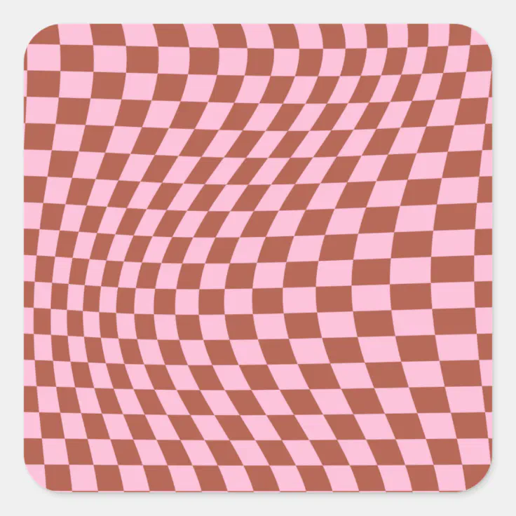 Retro Check Pattern Pink And Brown Checkerboard Square Sticker | Zazzle