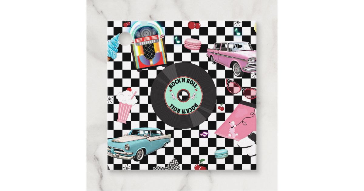 Retro Checker 50's Fifties Theme Birthday Party Favor Tags | Zazzle