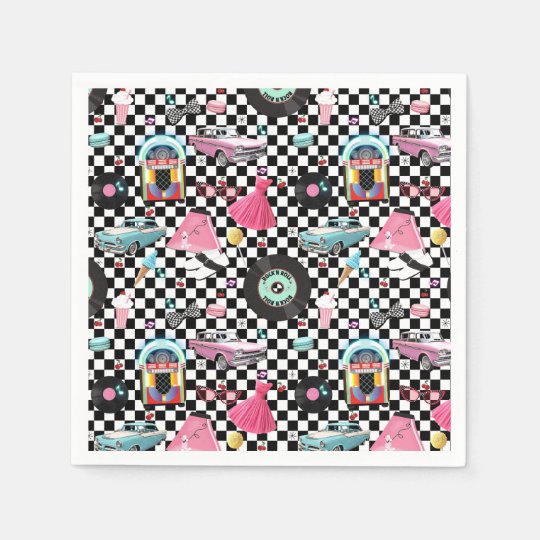Retro Checker 50's Fifties Theme Birthday Party Napkins | Zazzle.com