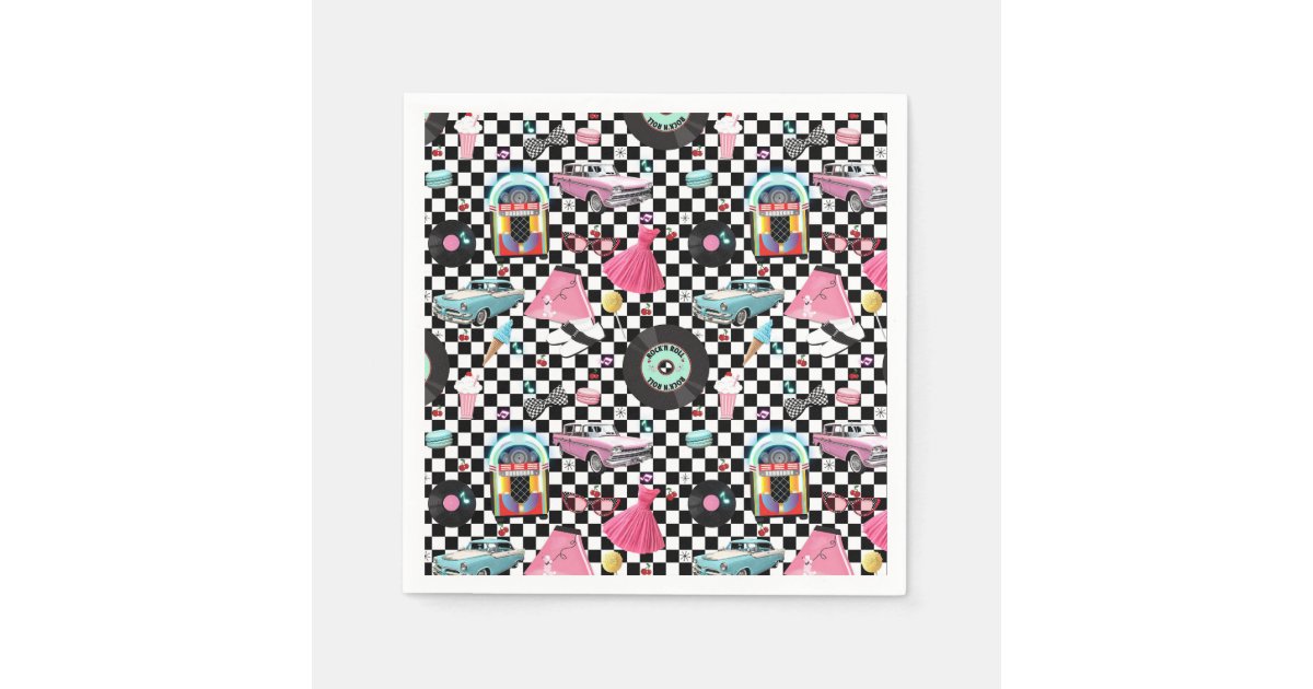 Retro Checker 50's Fifties Theme Birthday Party Napkins | Zazzle