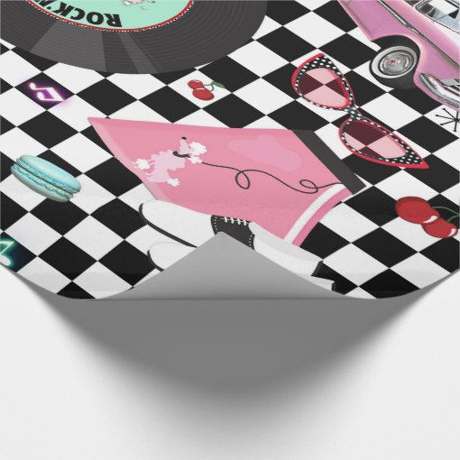 Retro Checker 50's Fifties Theme Birthday Party Wrapping Paper | Zazzle