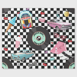 Retro Checker 50's Fifties Theme Birthday Party Wrapping Paper | Zazzle
