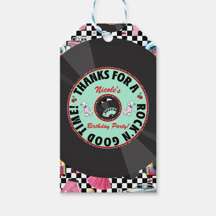 Retro Checker 50's Fifties Theme Party Favor Gift Tags | Zazzle