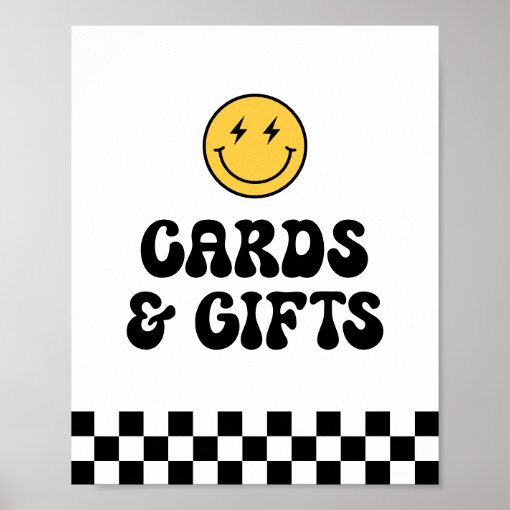 Retro Checker Happy Face Birthday Cards and Gifts Poster | Zazzle
