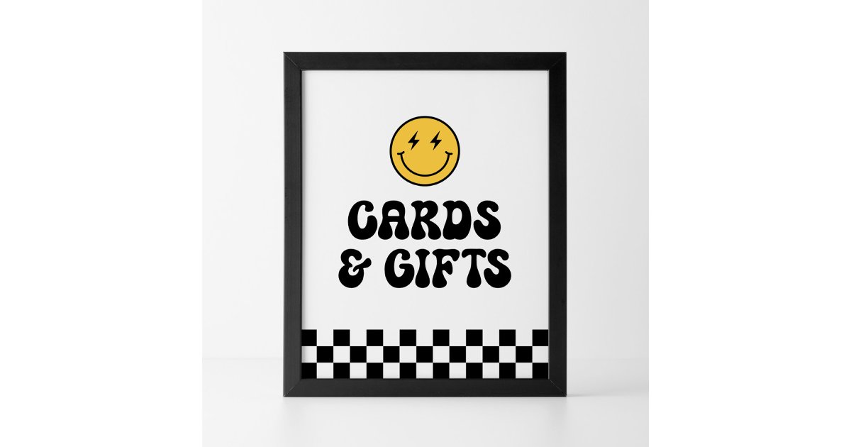 Retro Checker Happy Face Birthday Cards and Gifts Poster | Zazzle