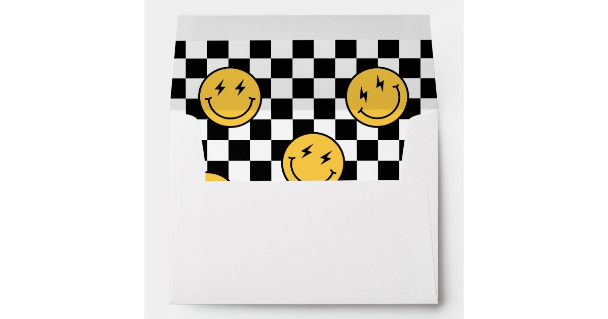 Retro Checker Happy Face Birthday Envelope | Zazzle
