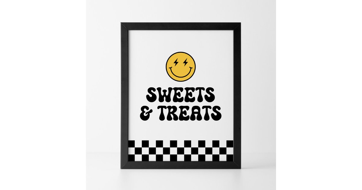 Retro Checker Happy Face Sweets and Treats Poster | Zazzle