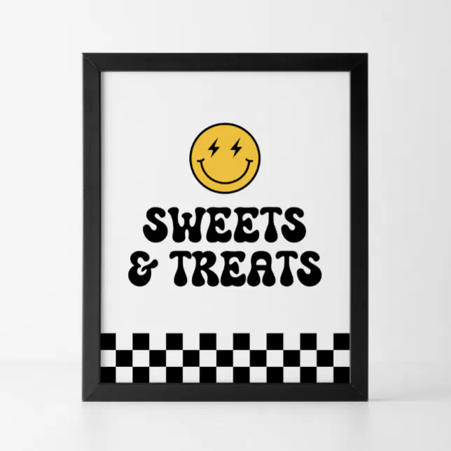 Retro Checker Happy Face Sweets and Treats Poster | Zazzle