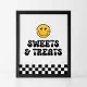 Retro Checker Happy Face Sweets and Treats Poster | Zazzle