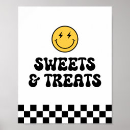 Retro Checker Happy Face Sweets and Treats Poster | Zazzle