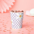 Retro Checker Lilac Daisy birthday Paper Cups | Zazzle