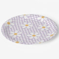 Retro Checker Lilac Daisy birthday Paper Plates | Zazzle