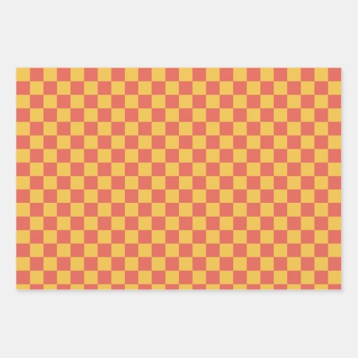 Retro Checkerboard Pattern Bright Yellow Orange Wrapping Paper Sheets ...