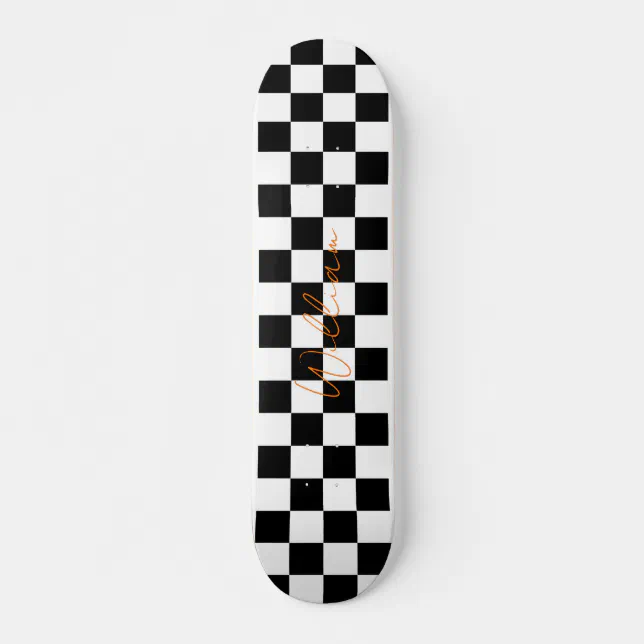 Retro Checkerboard Pattern White and Black Skateboard | Zazzle