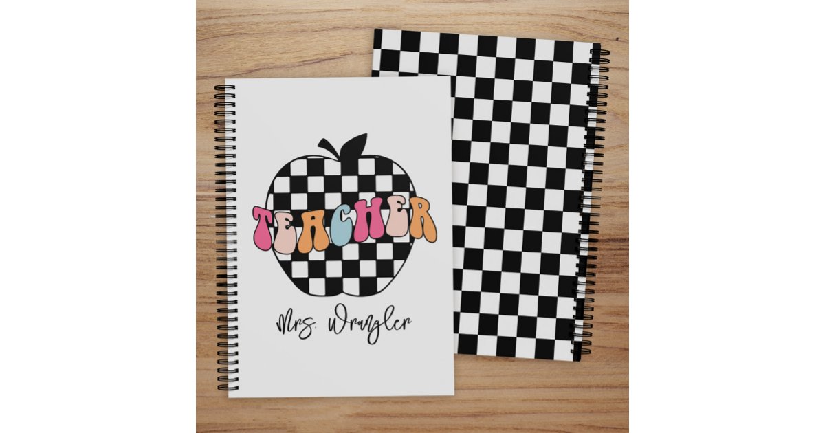 Retro Checkered Apple Cute Teacher Planner | Zazzle