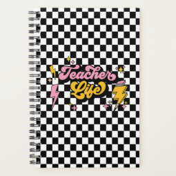 Retro Checkered Black and White Teacher Life Planner | Zazzle