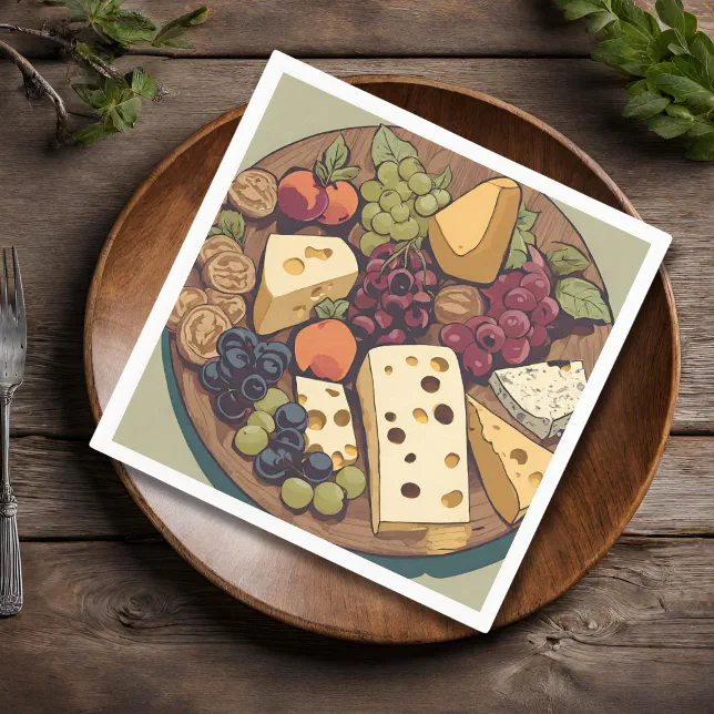 retro cheese selection with grapes napkins | Zazzle