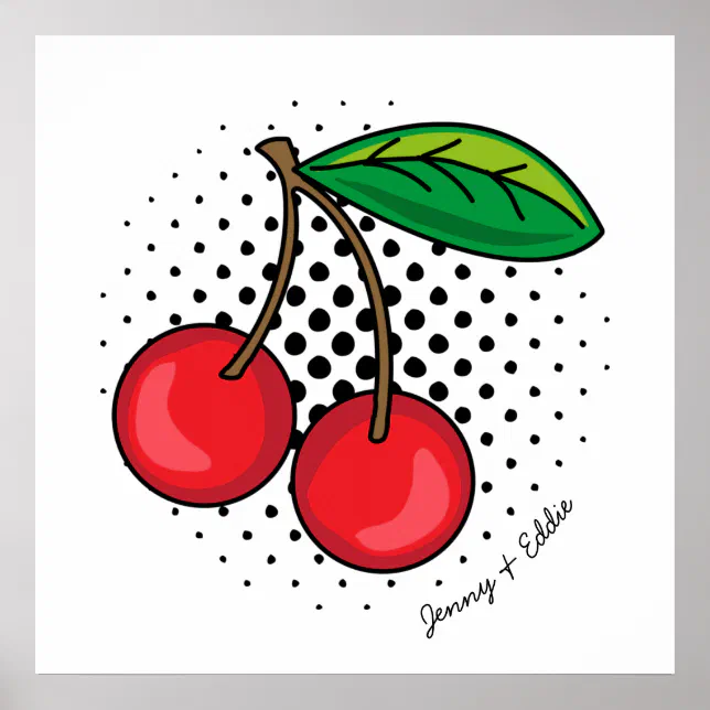 Retro Cherries Comic Book Food Pop Art Poster | Zazzle