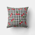 Retro Cherry Gingham Cute Red & Black Checkered Throw Pillow | Zazzle