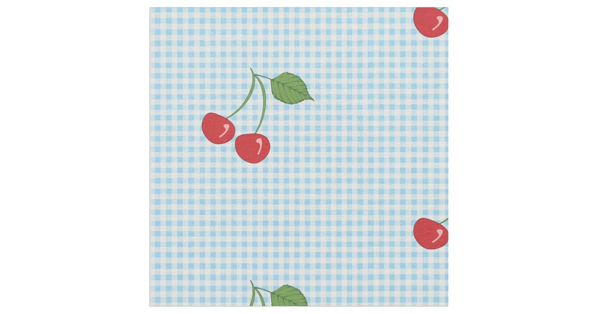 Retro Cherry Gingham Pattern Fabric | Zazzle