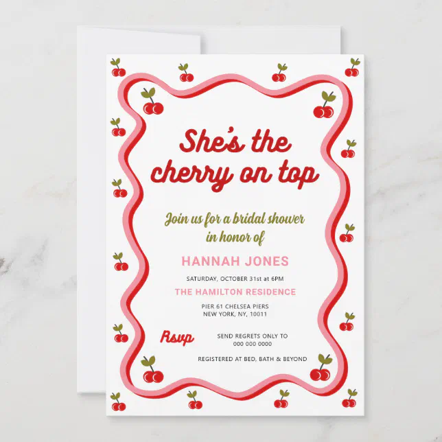 Retro Cherry on top Valentine Bridal Shower Invitation | Zazzle