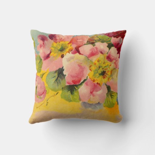 Retro Chic Elegant Pink Vintage Floral Primroses Throw Pillow | Zazzle