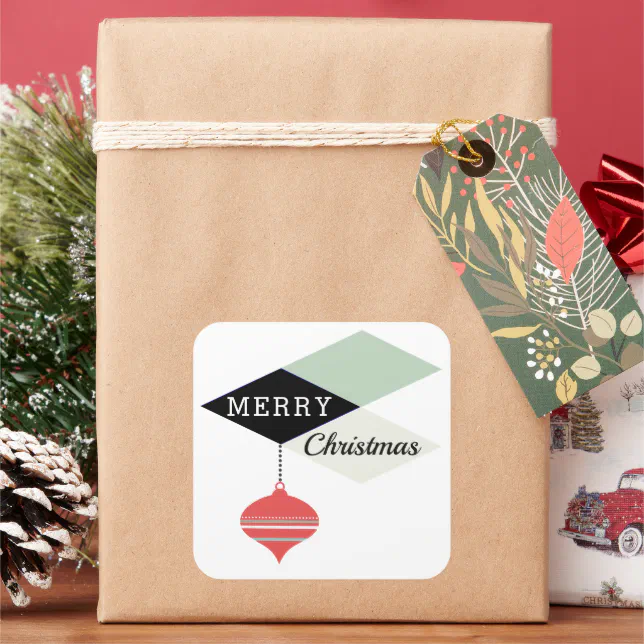 Retro Chic Geometric Merry Christmas Square Sticker | Zazzle