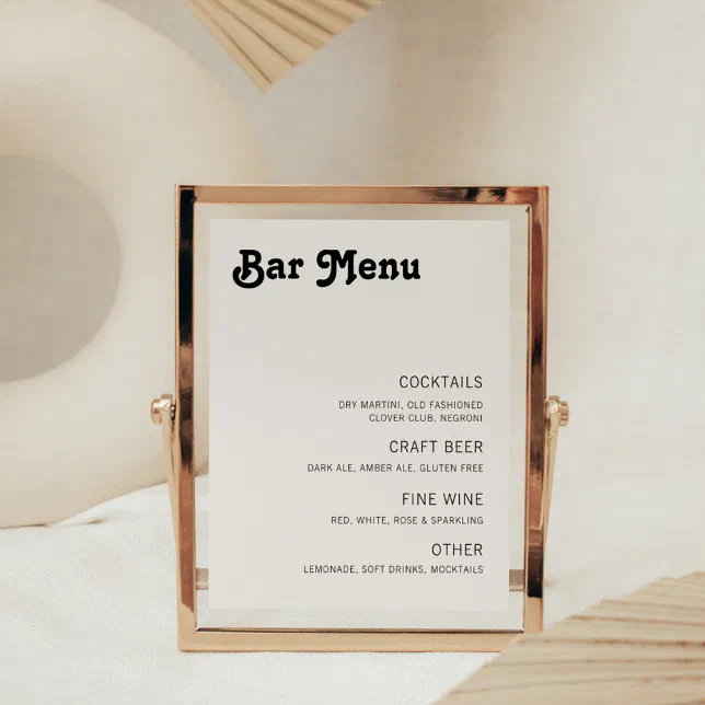 Retro Chic Modern Bar Menu Photo Print | Zazzle