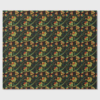 Retro Chic Russian Christmas Khokhloma Gift Wrapping Paper | Zazzle