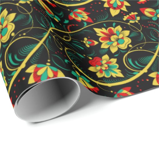 Retro Chic Russian Christmas Khokhloma Gift Wrapping Paper | Zazzle