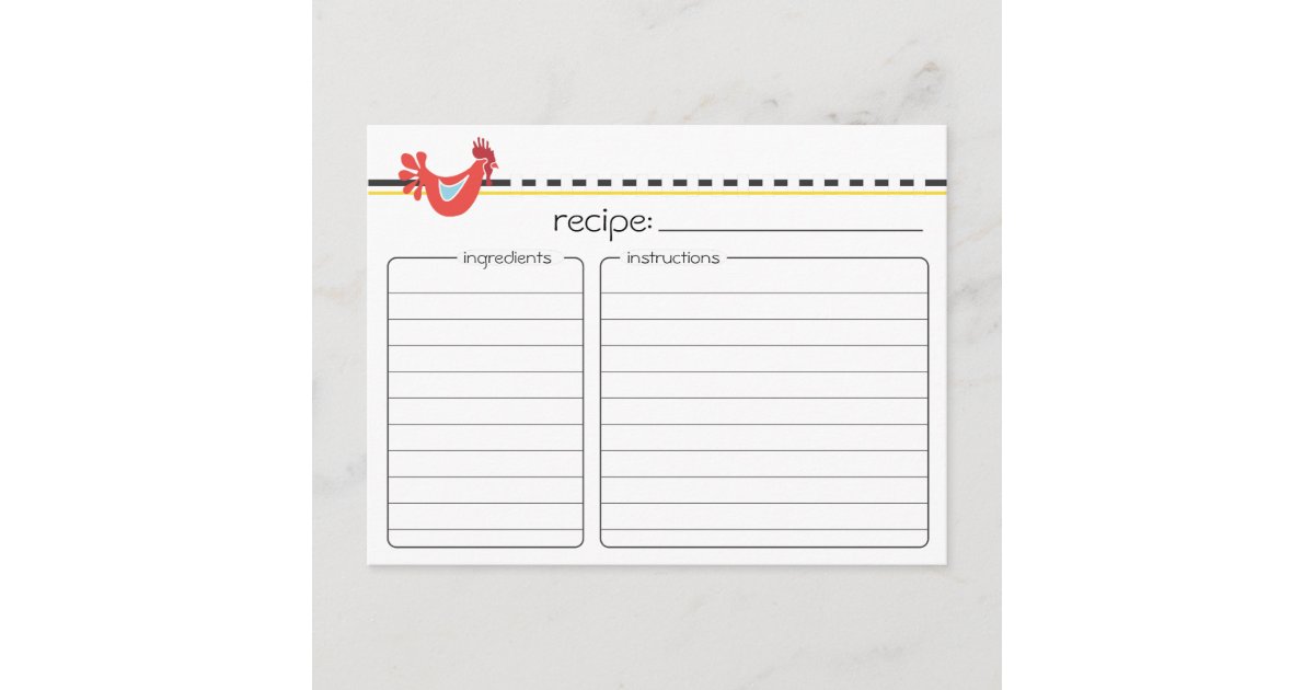 Retro Chicken Recipe Card | Zazzle