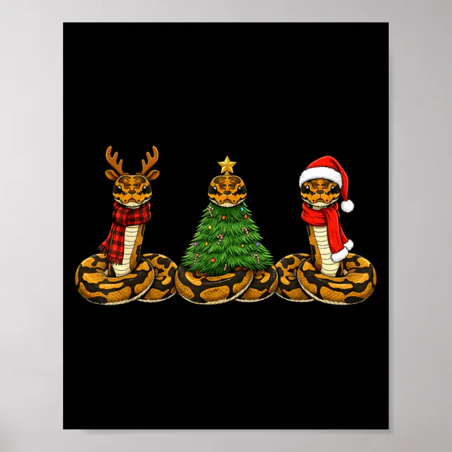 Retro Christmas Ball Python Snake Santa Reindeer Poster | Zazzle