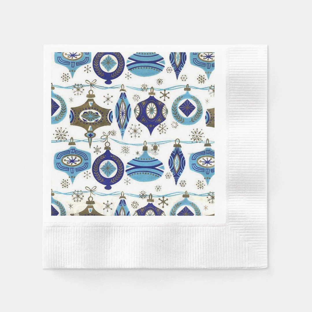 Retro Christmas,Blue and White Paper Napkins | Zazzle
