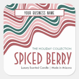Retro Christmas Candle Packaging Red Green Groovy Square Sticker | Zazzle