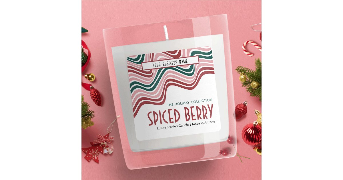 Retro Christmas Candle Packaging Red Green Groovy Square Sticker | Zazzle