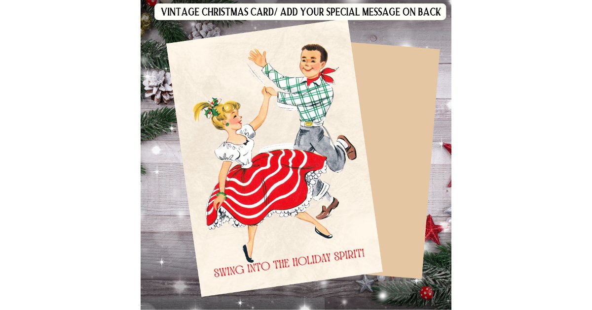 Retro Christmas Dancing Couple Holiday Card | Zazzle