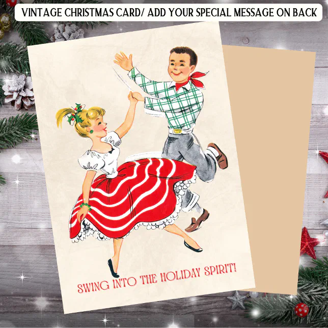 Retro Christmas Dancing Couple Holiday Card | Zazzle