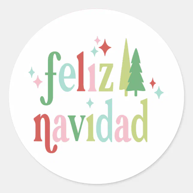 Retro Christmas | Feliz Navidad Classic Round Sticker | Zazzle