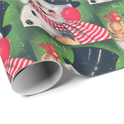 Retro Christmas Holiday snowman party wrap Wrapping Paper | Zazzle