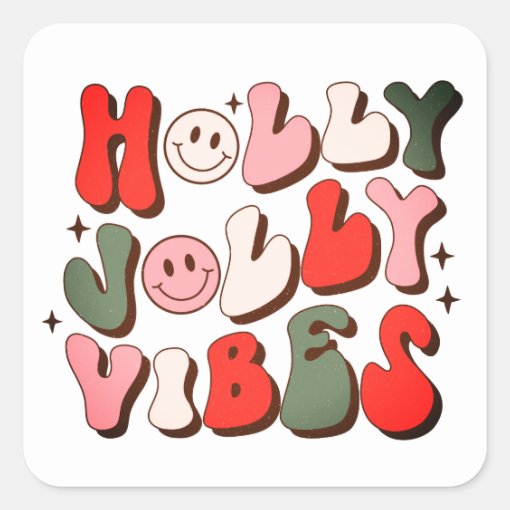 Retro Christmas Holly Jolly Vibes Trendy Holidays Square Sticker | Zazzle