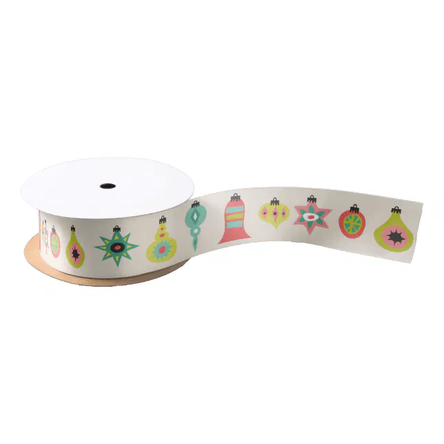 Retro Christmas Ornaments Ribbon | Zazzle