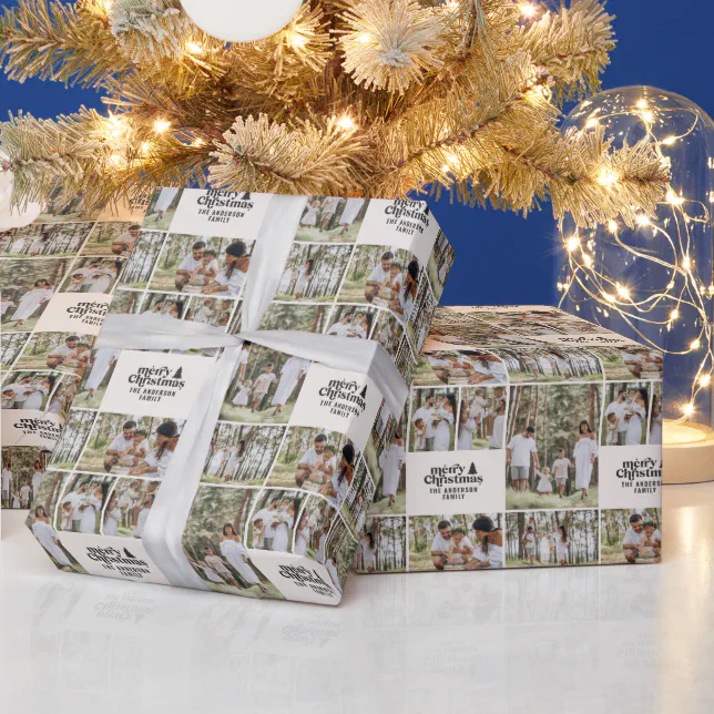 retro Christmas photo collage modern simple Wrapping Paper | Zazzle