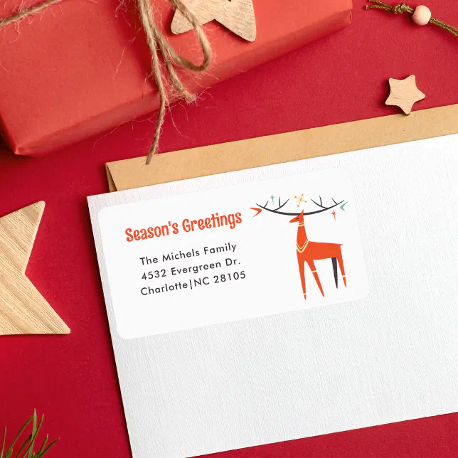 Retro Christmas Reindeer Return Address Label | Zazzle