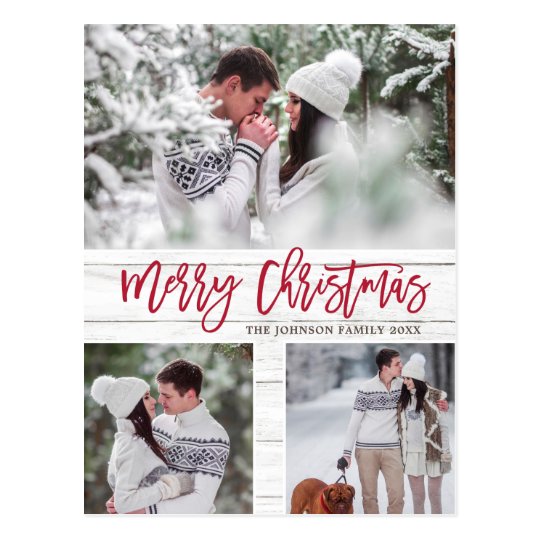 Retro Christmas Rustic 3 PHOTO Greeting Holiday Postcard | Zazzle.com