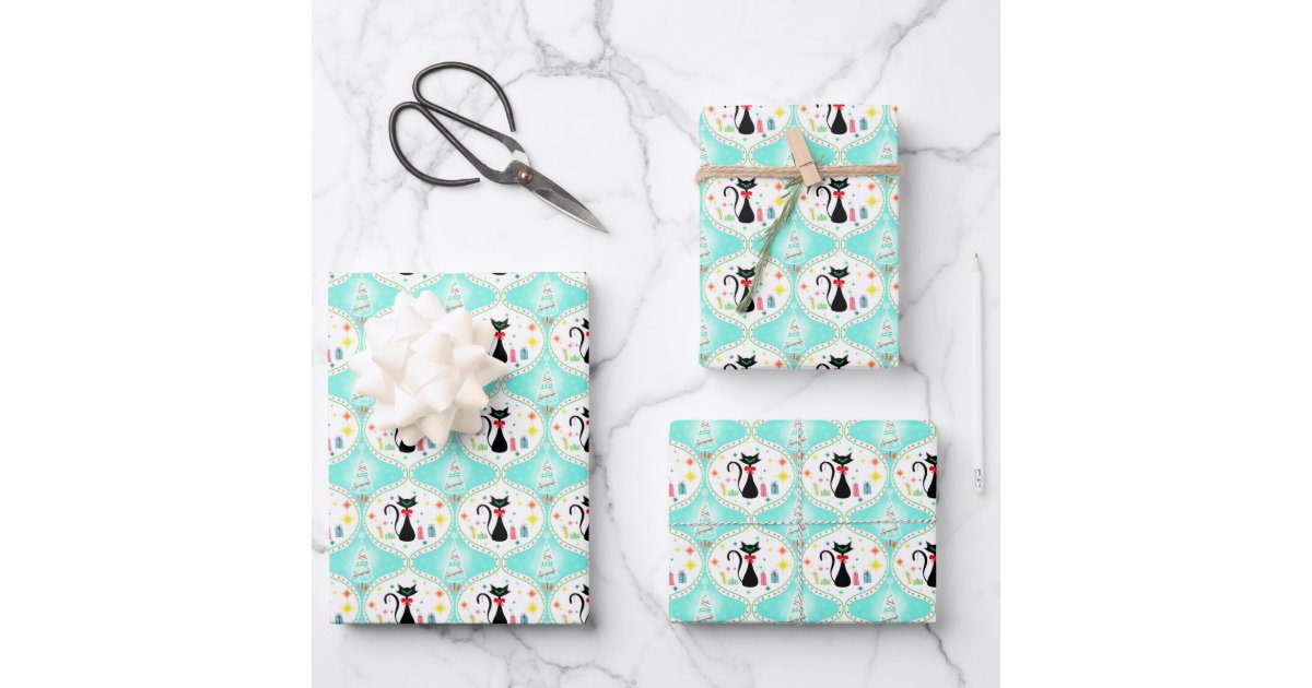 Retro Christmas Siamese Cat Ogee Pattern Wrapping Paper Sheets | Zazzle