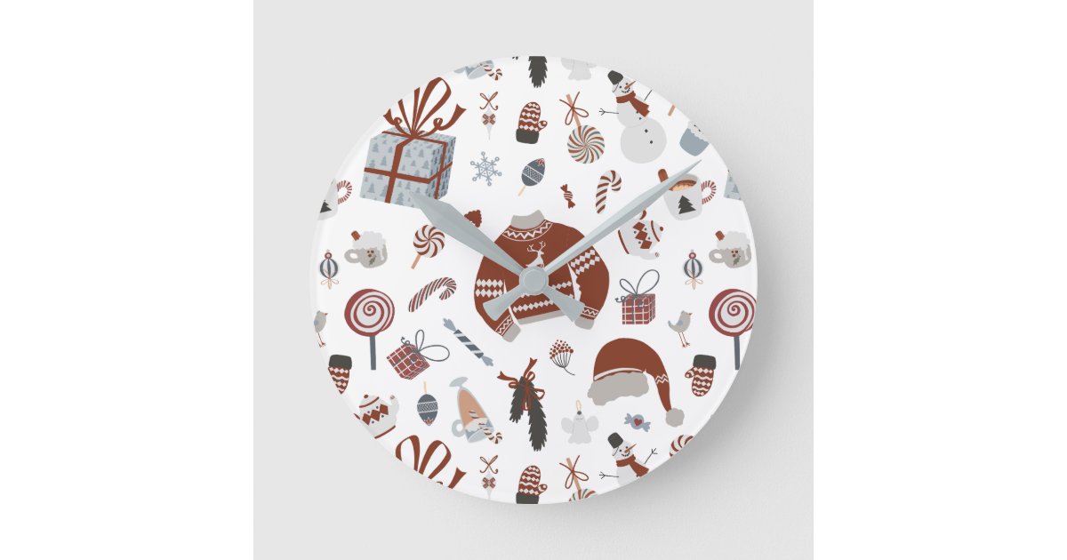 Retro Christmas Sweater Pattern Round Clock | Zazzle