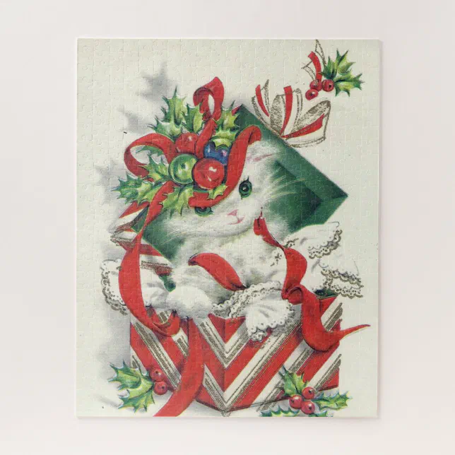 Retro Christmas Vintage cat Festive puzzle | Zazzle